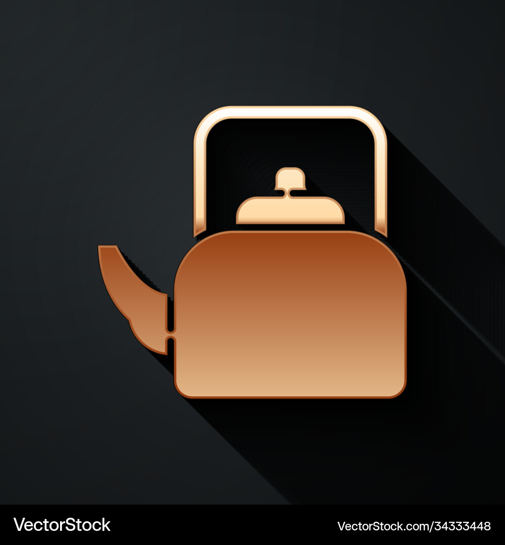 Gold kettle with handle icon isolated on black Vector Image