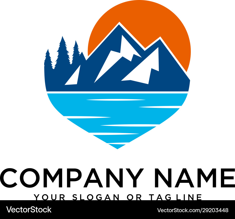 Logo design mountains rivers and sun logo template