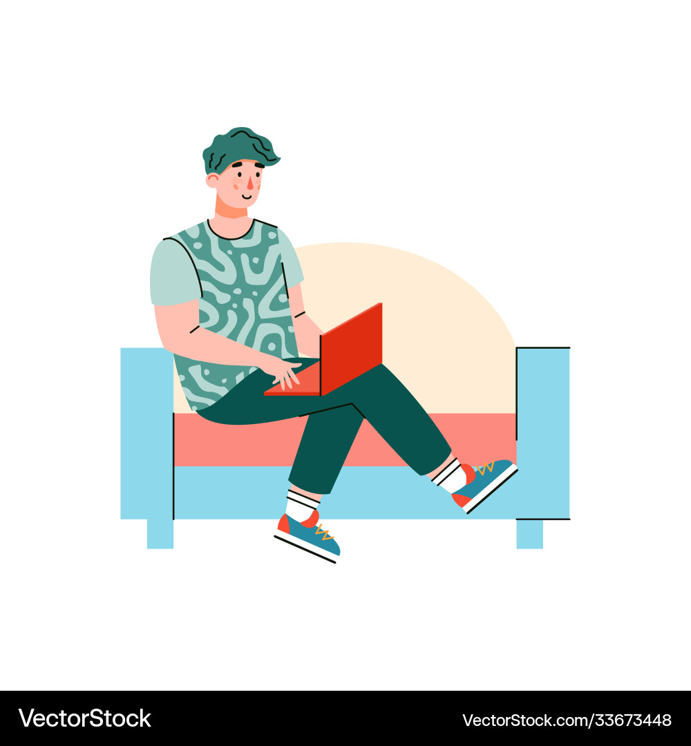 Man freelancer working remotely at home cartoon Vector Image