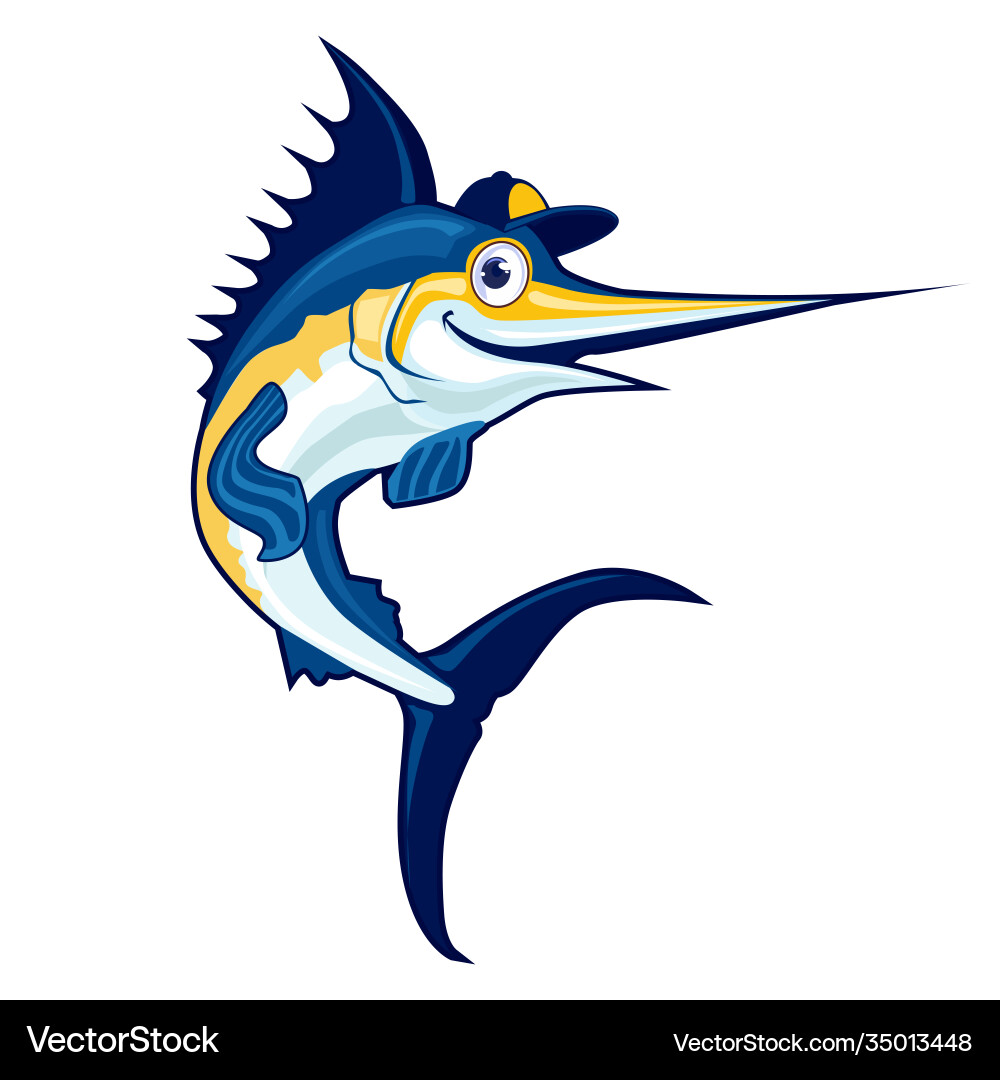 Marlin fish mascot cartoon in Royalty Free Vector Image