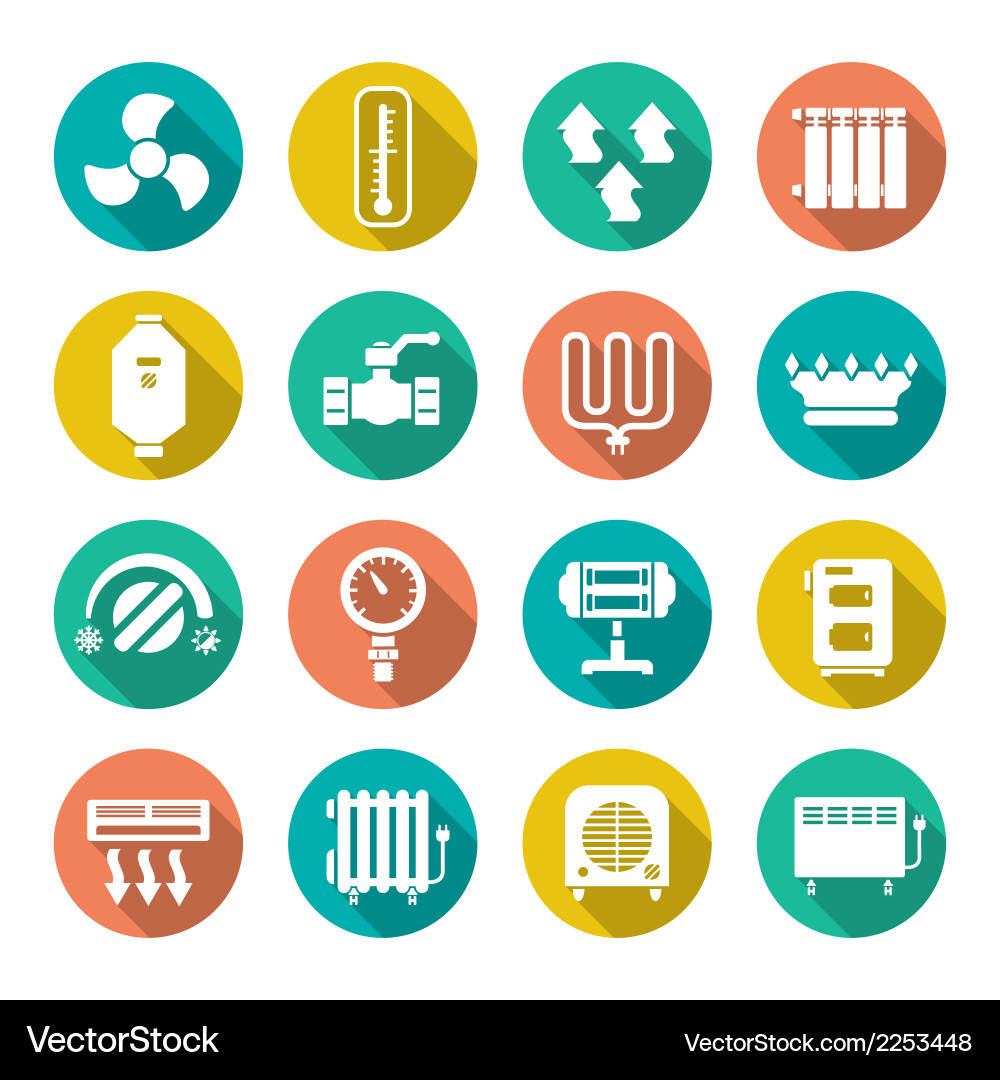 Set flat icons of heating Royalty Free Vector Image