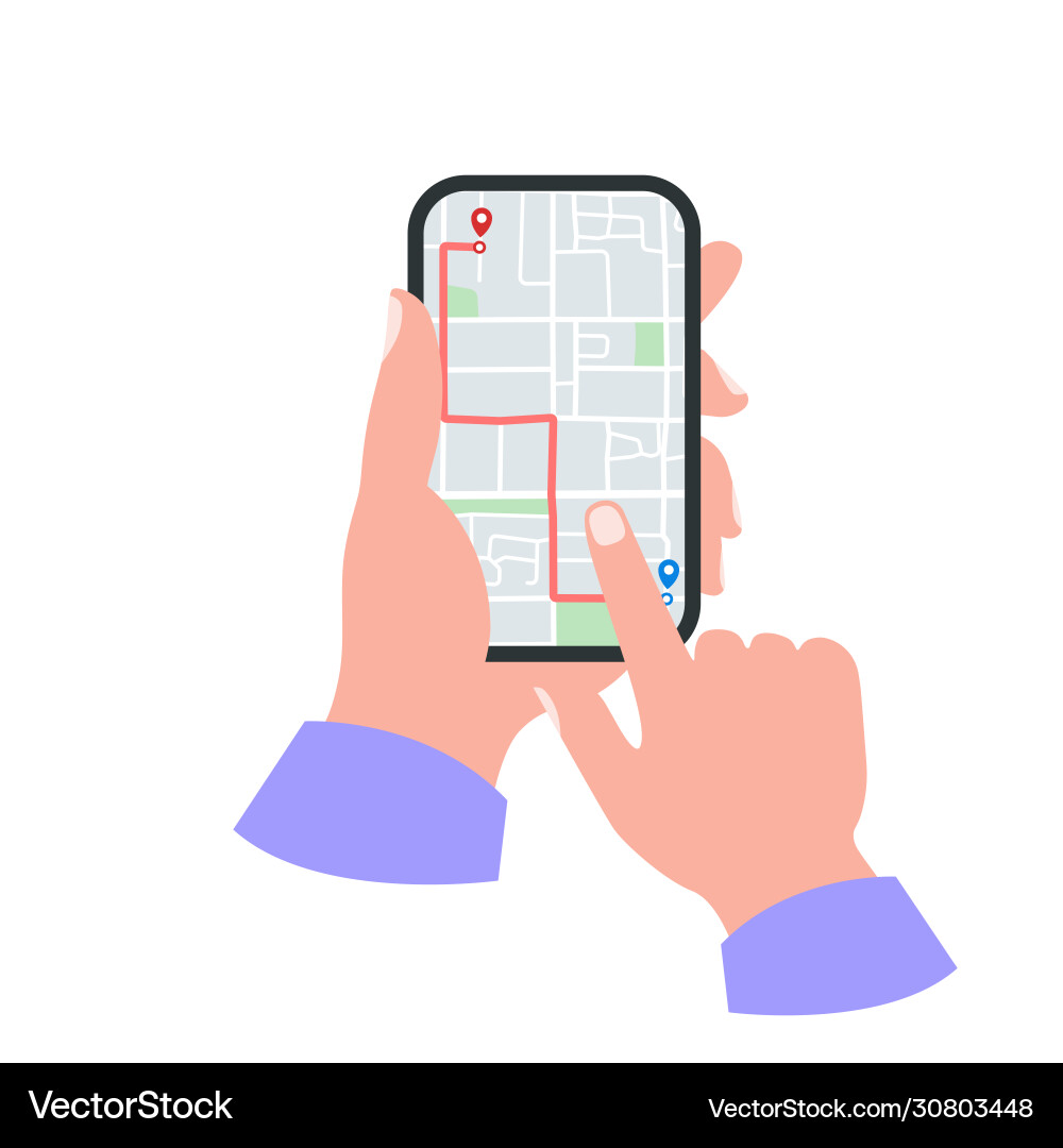 Smartphone in hand concept gps map with pins Vector Image