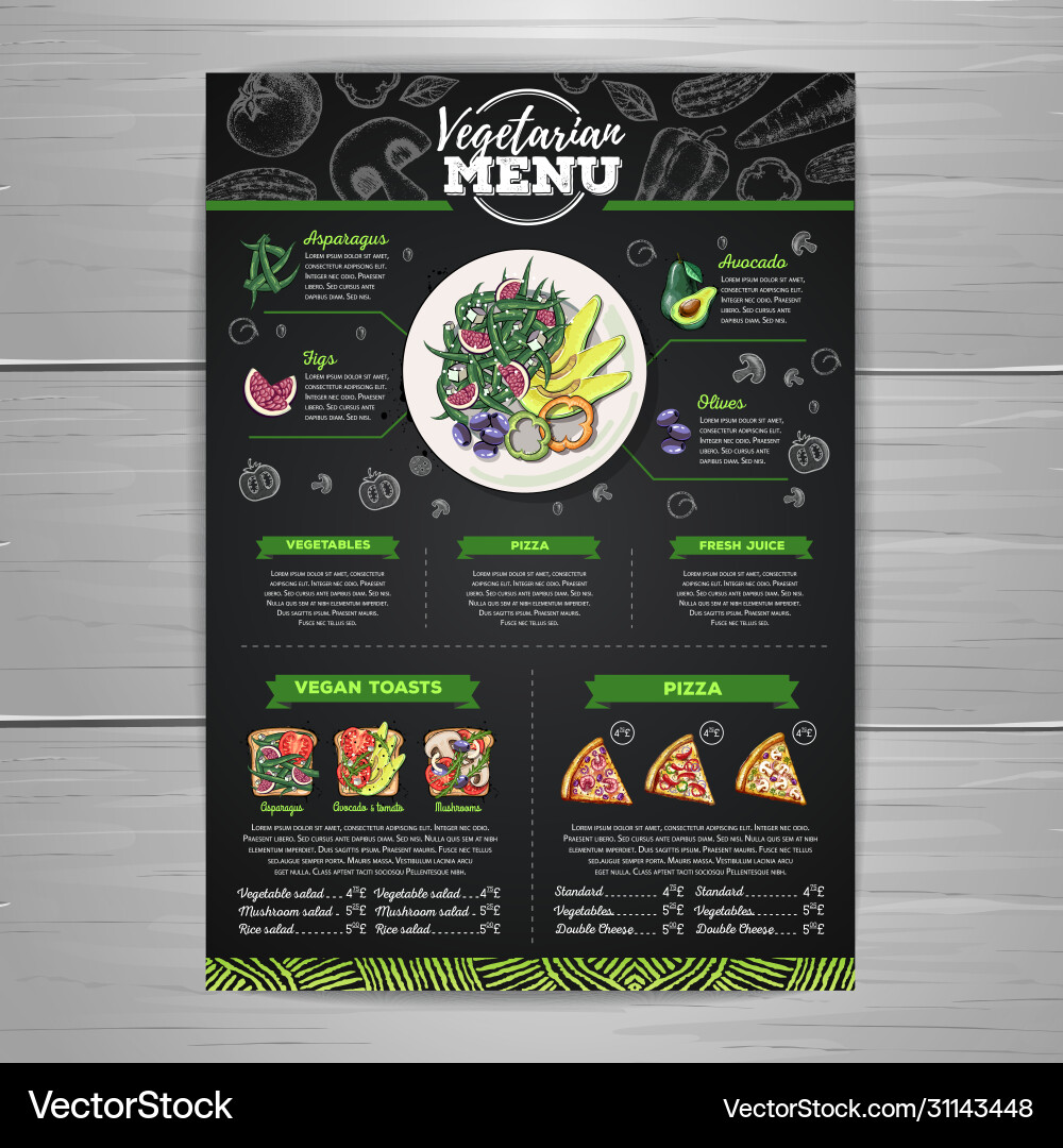 Vegetarian menu design with vegan meals Royalty Free Vector