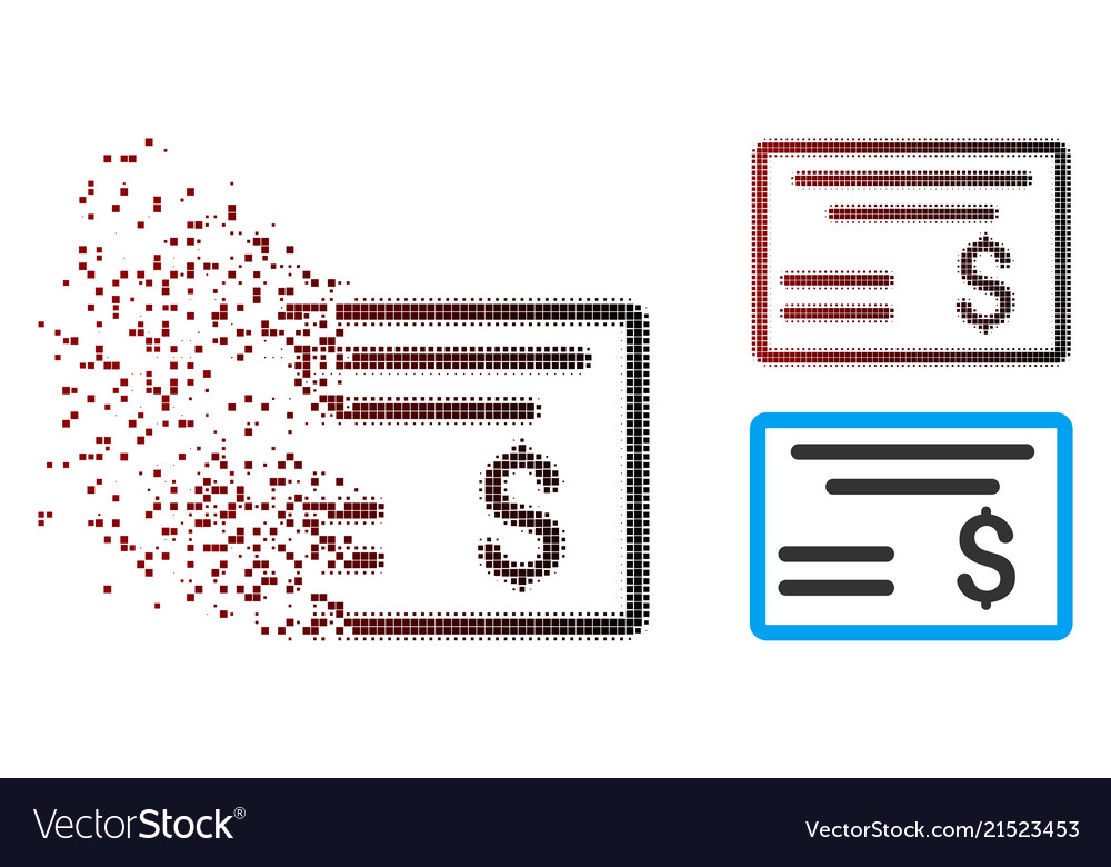 Damaged pixel halftone dollar cheque icon Vector Image Damaged pixel halftone dollar cheque icon Vector Image