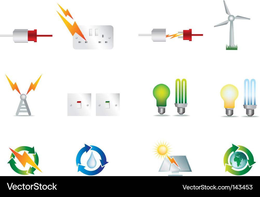 Electrical power and energy icons Royalty Free Vector Image