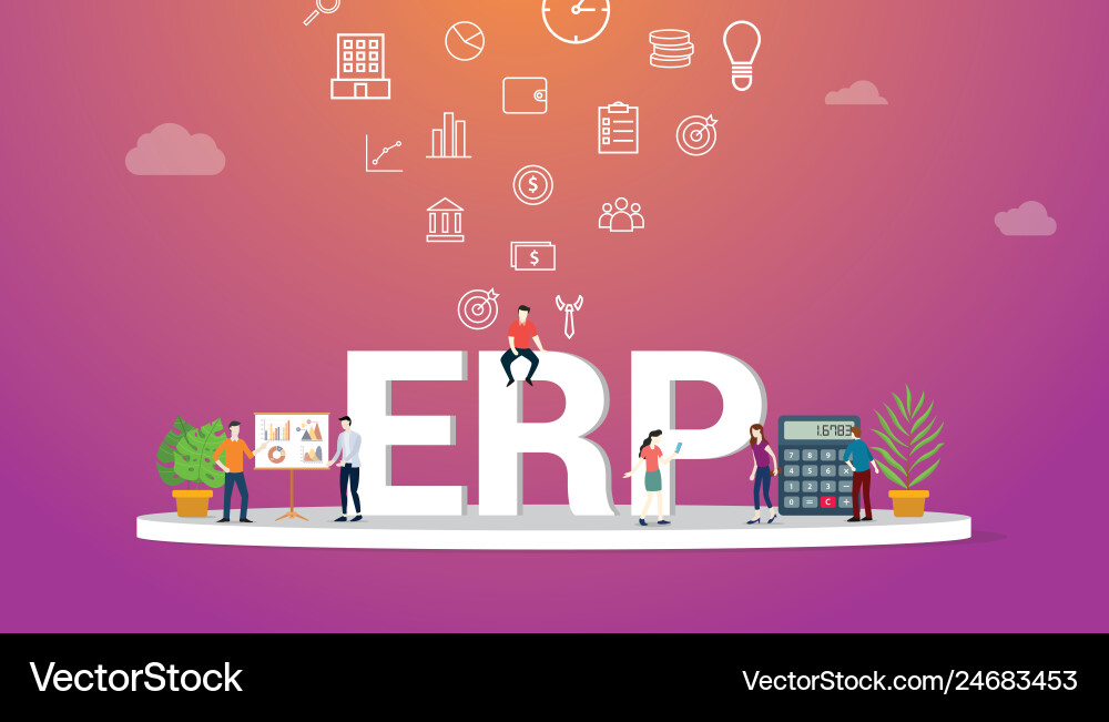 Erp business concept with team people working Vector Image
