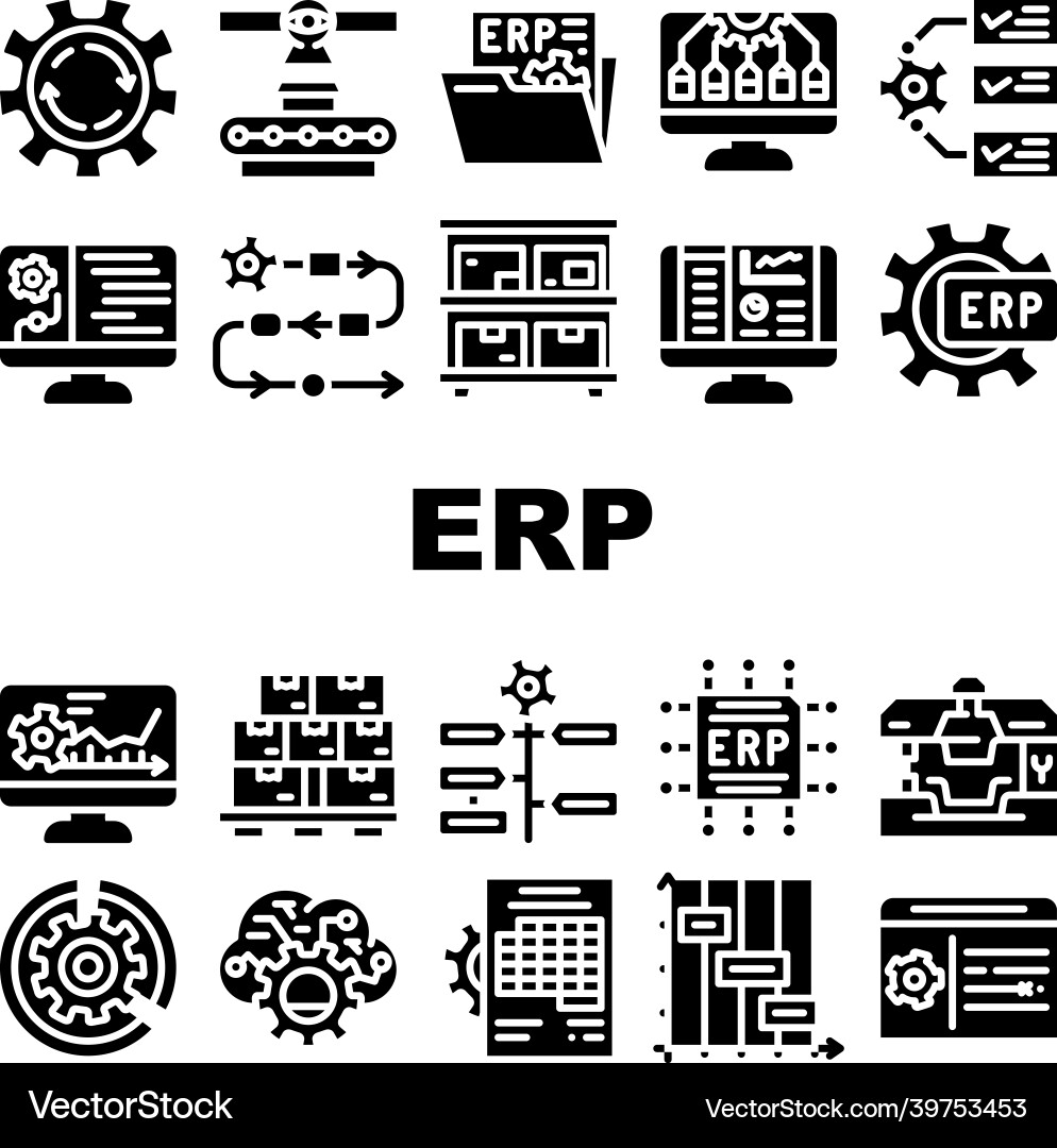 Erp enterprise resource planning icons set Vector Image