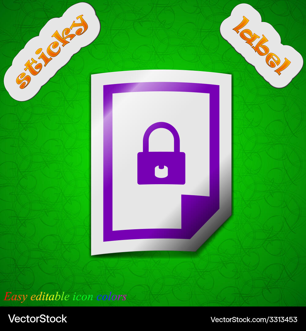 File locked icon sign symbol chic colored sticky Vector Image