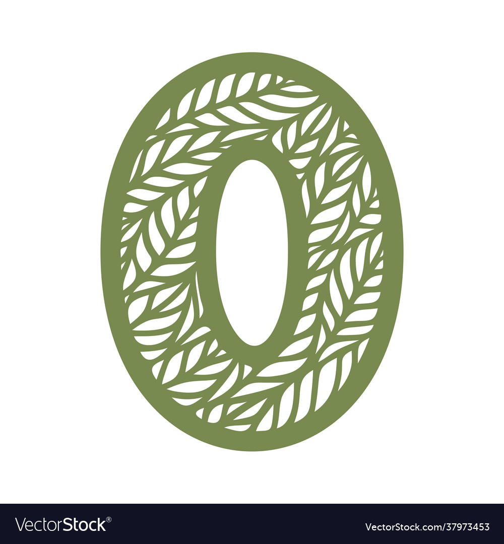 Number 0 zero with leaf pattern Royalty Free Vector Image