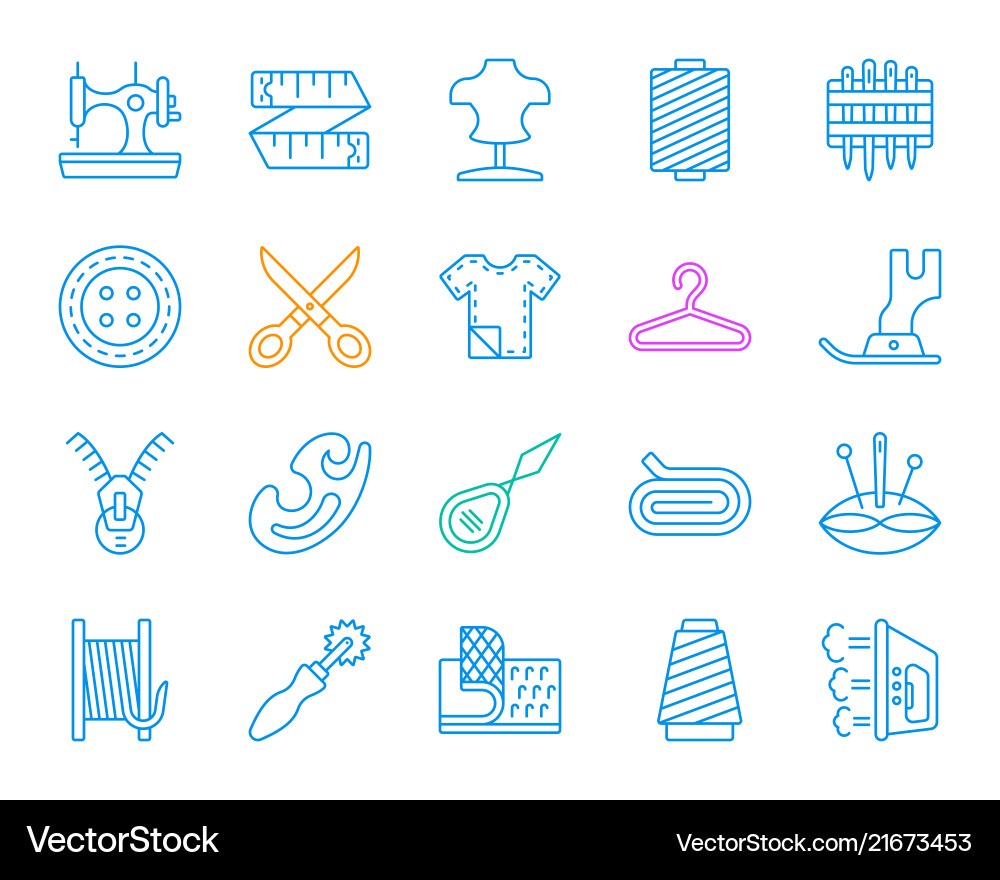 Sewing simple color line icons set Royalty Free Vector Image