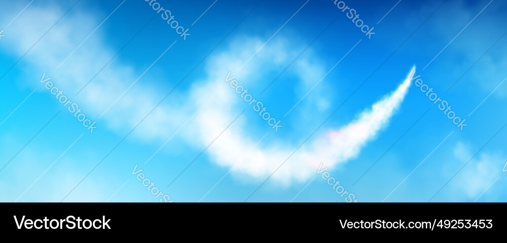 Spiral plane contrail in blue sky Royalty Free Vector Image