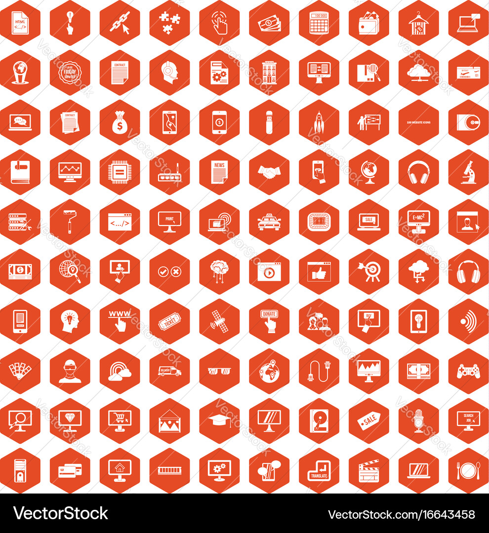 100 website icons hexagon orange Royalty Free Vector Image