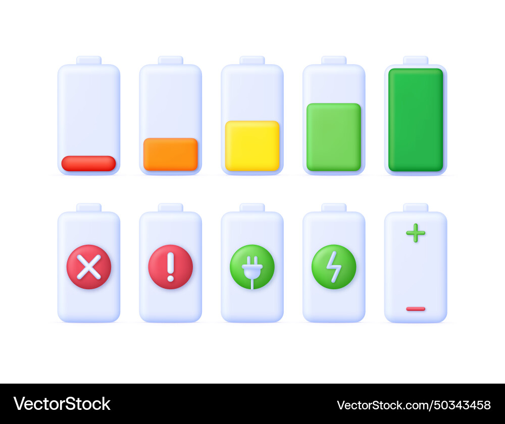 3d set of battery charge indicator Royalty Free Vector Image