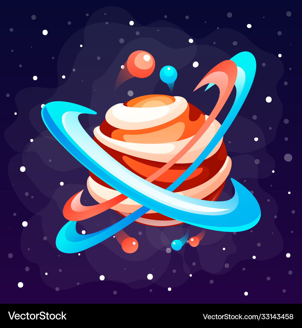 Cartoon icon planet with orbits at galaxy Vector Image