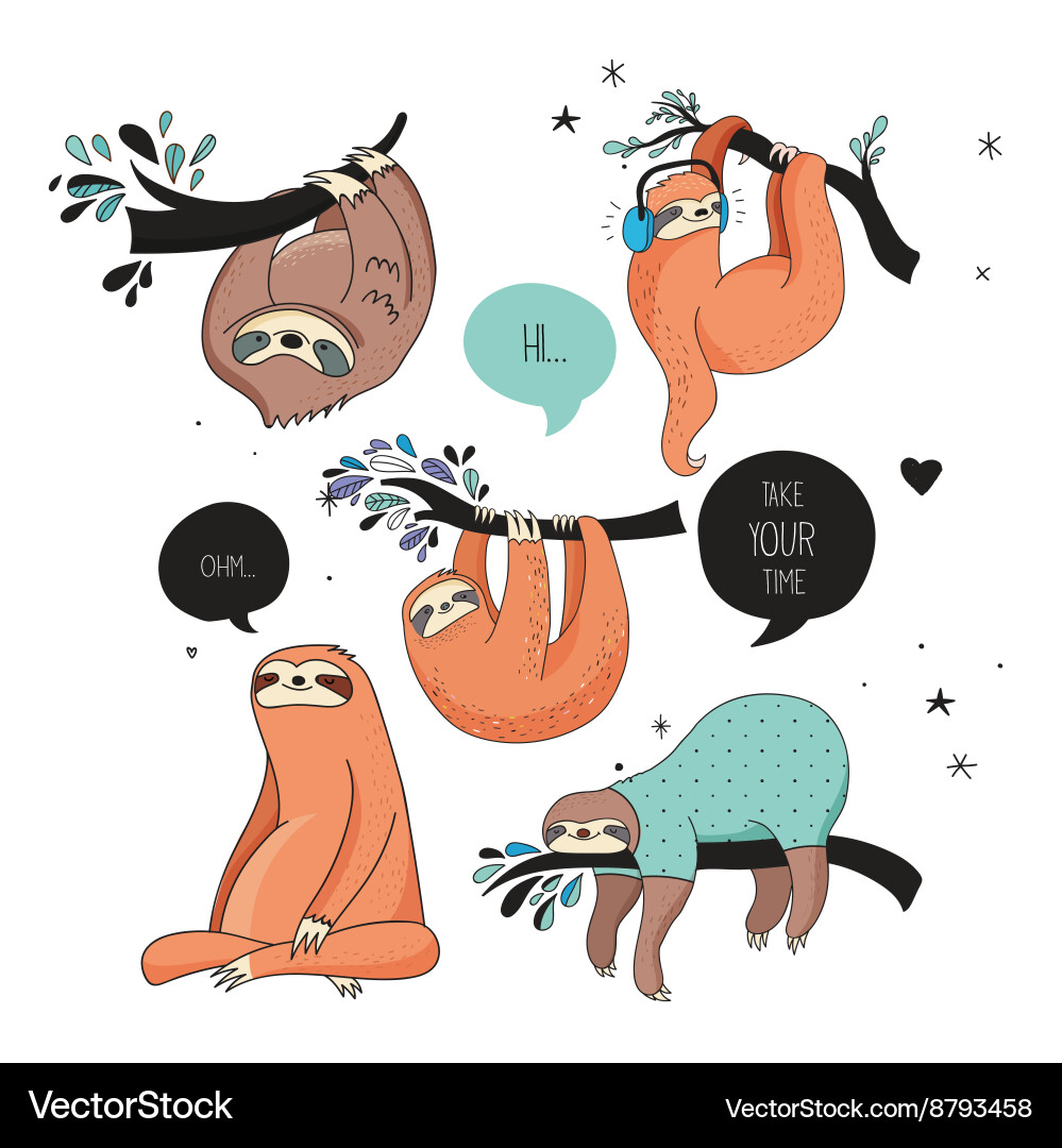 Cute hand drawn sloths funny design Royalty Free Vector