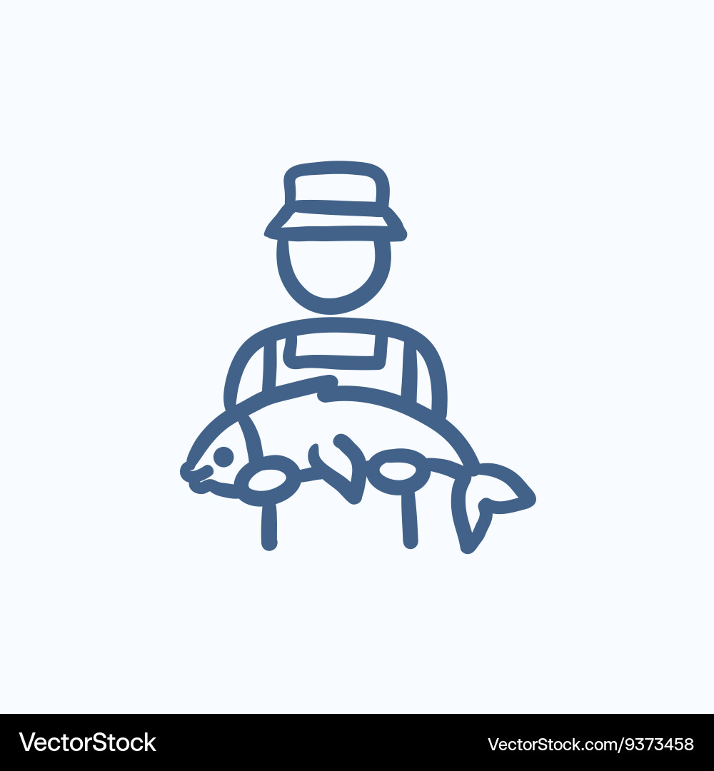 Fisherman with big fish sketch icon Royalty Free Vector