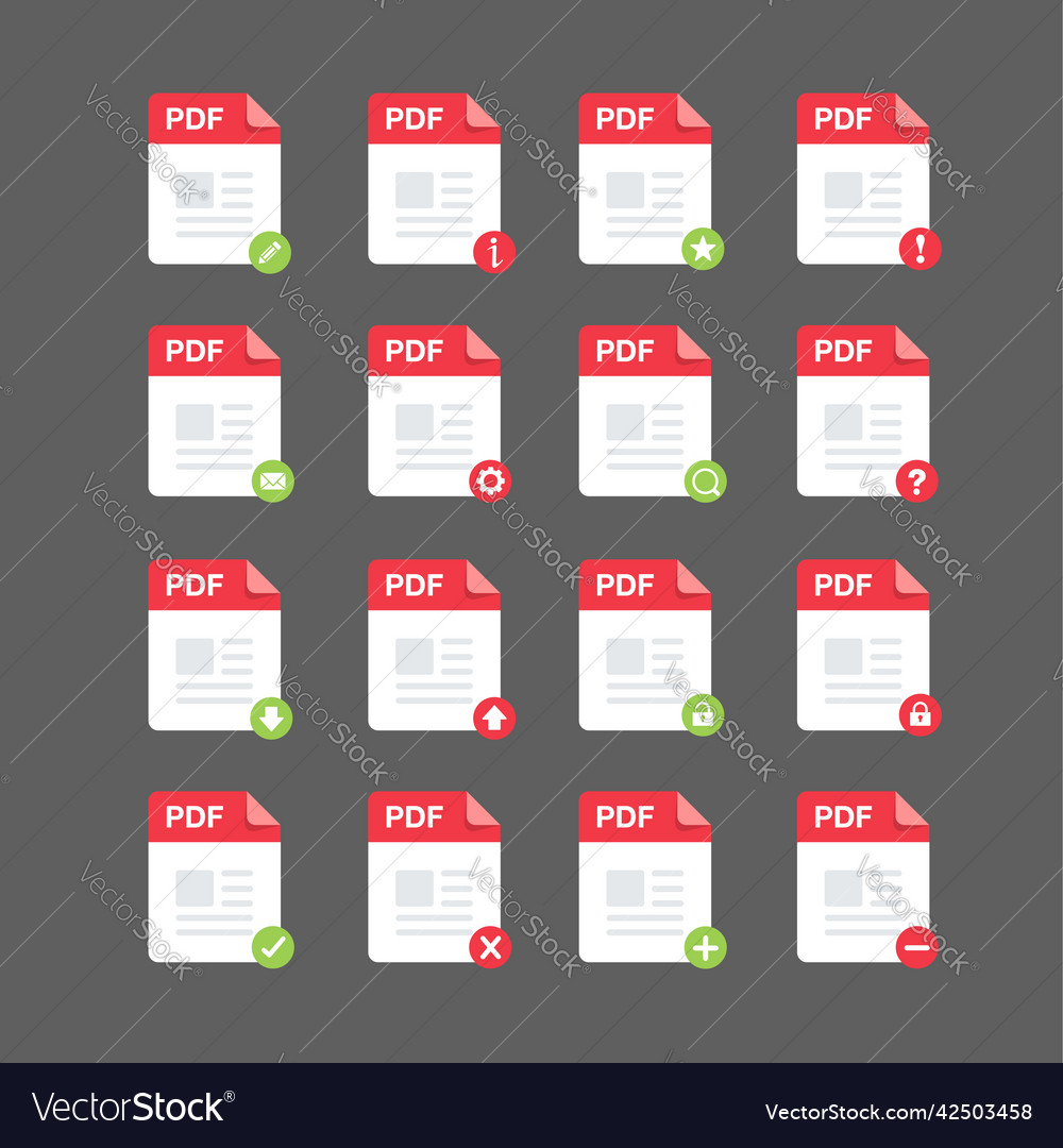 Flat design with pdf files icon set symbol set Vector Image