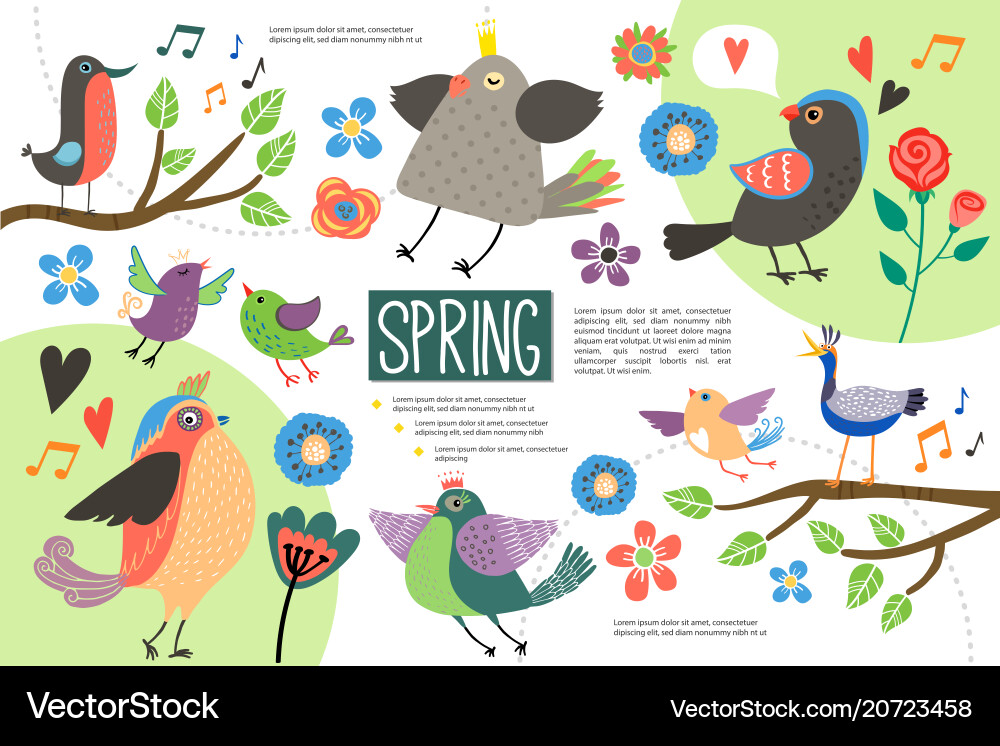 Flat hello spring infographic concept Royalty Free Vector