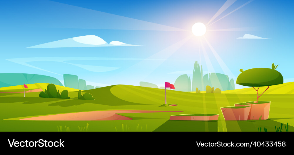 Golf course nature landscape green grass flag Vector Image