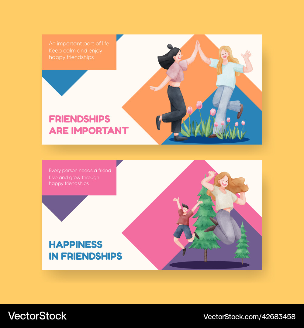Twitter template with friendship memories Vector Image