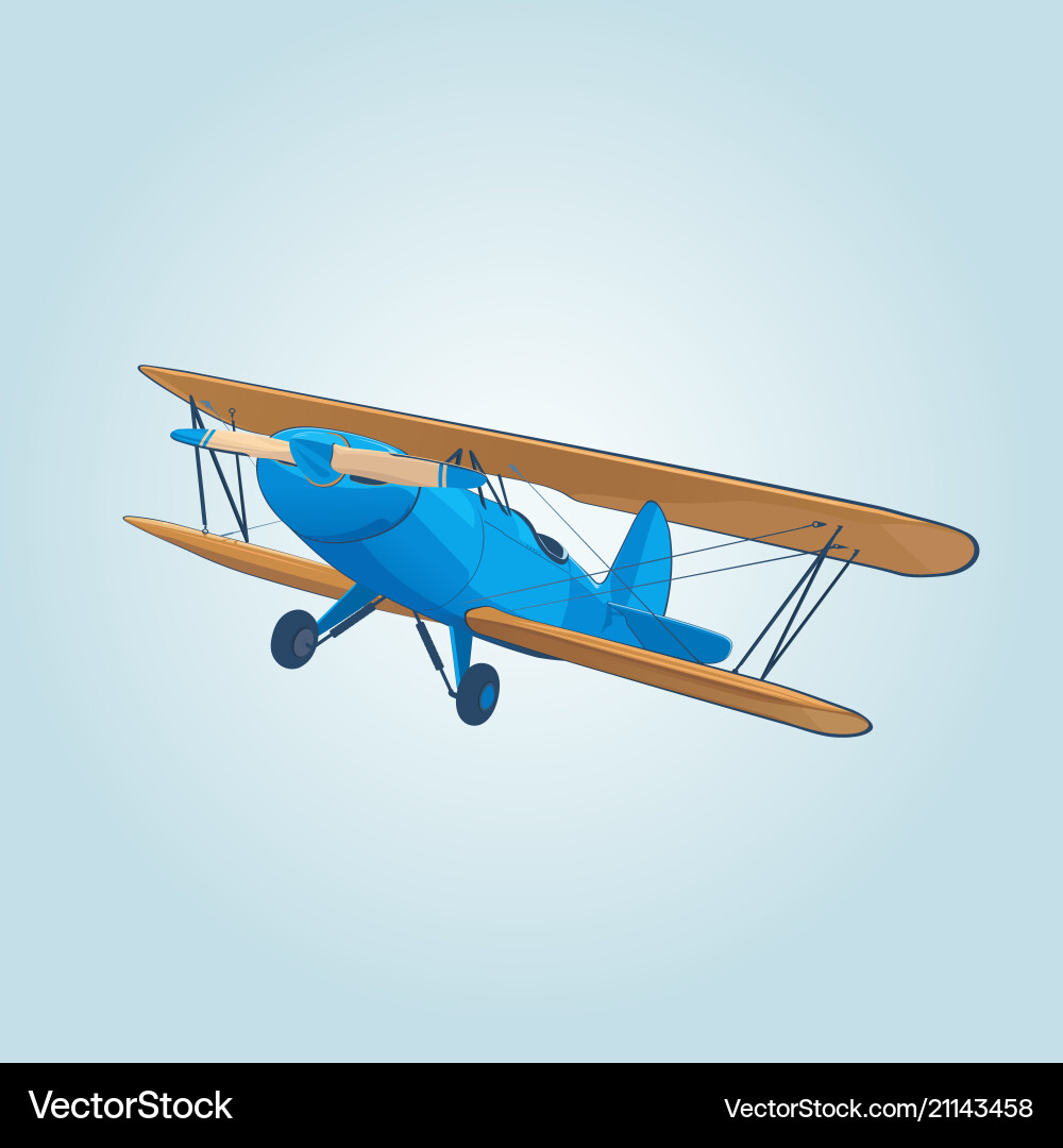 Vintage blue biplane in sky Royalty Free Vector Image