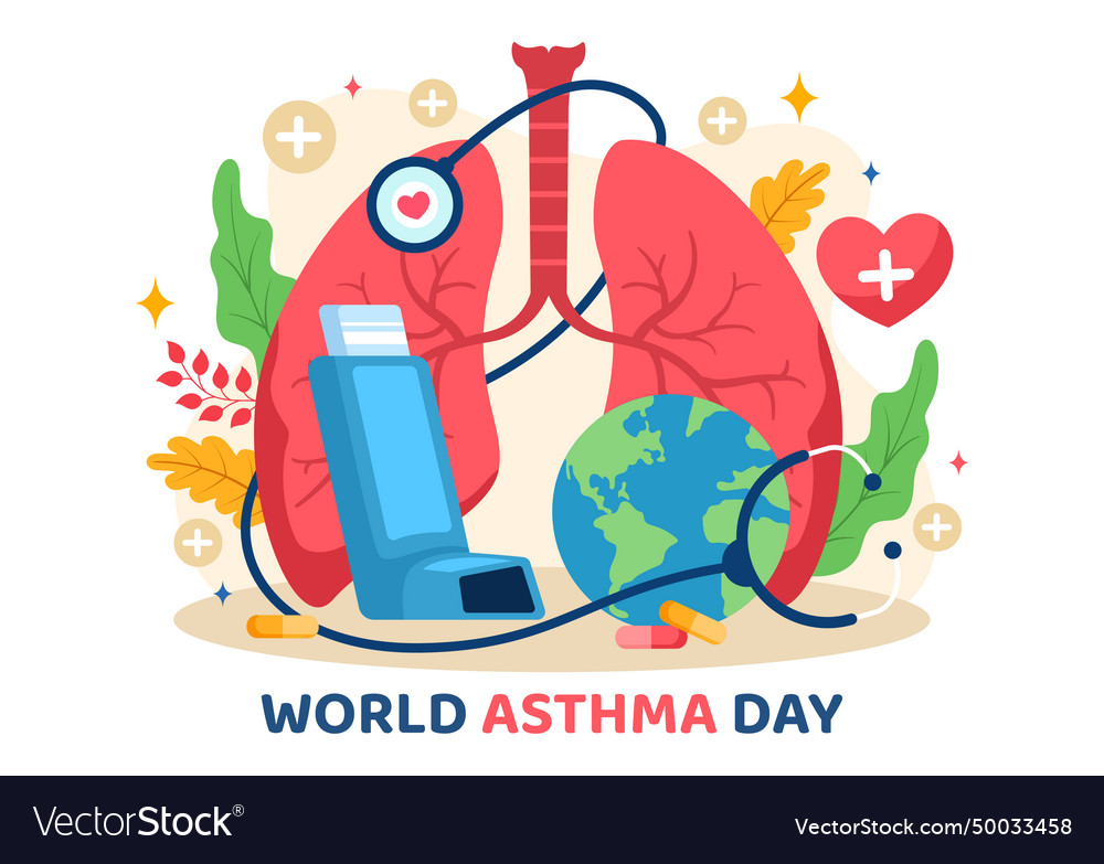 World asthma day on may 2 with inhaler medical Vector Image