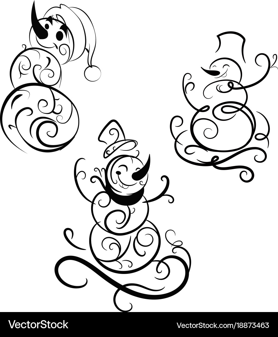 Beautyfull snowman hand drawn line Royalty Free Vector Image