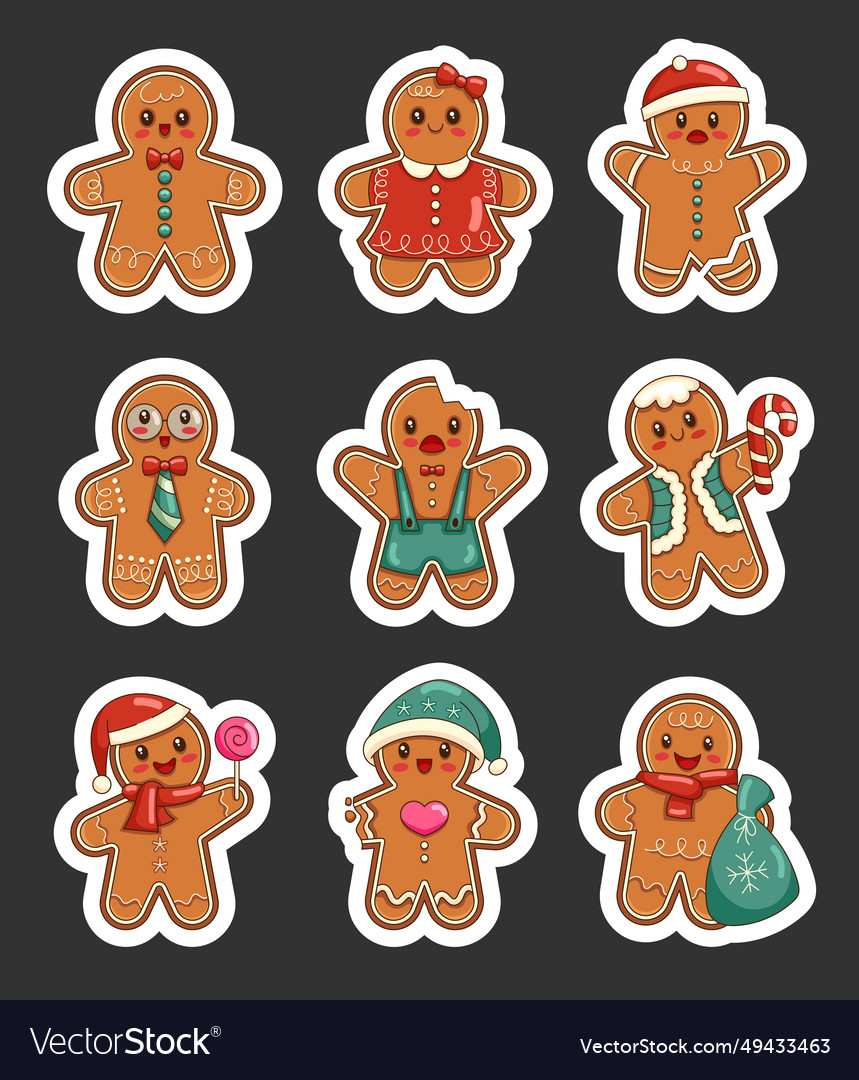 Christmas gingerbread men sticker bookmark Vector Image