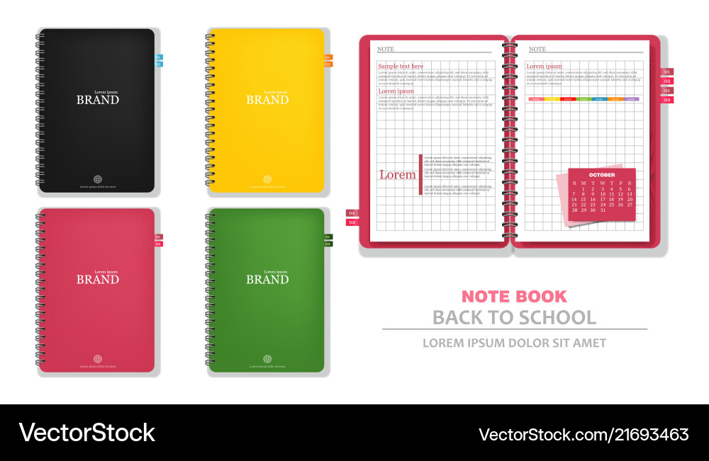 Colorful note books realistic 3d detailed Vector Image