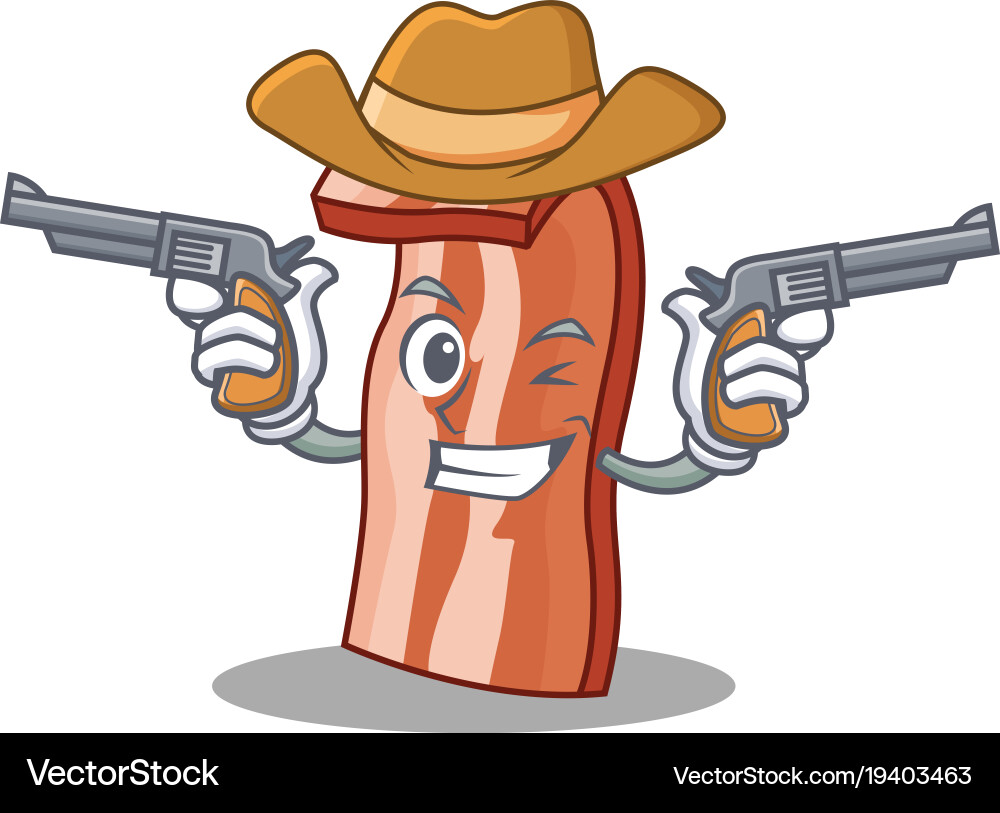 Cowboy bacon character cartoon style Royalty Free Vector
