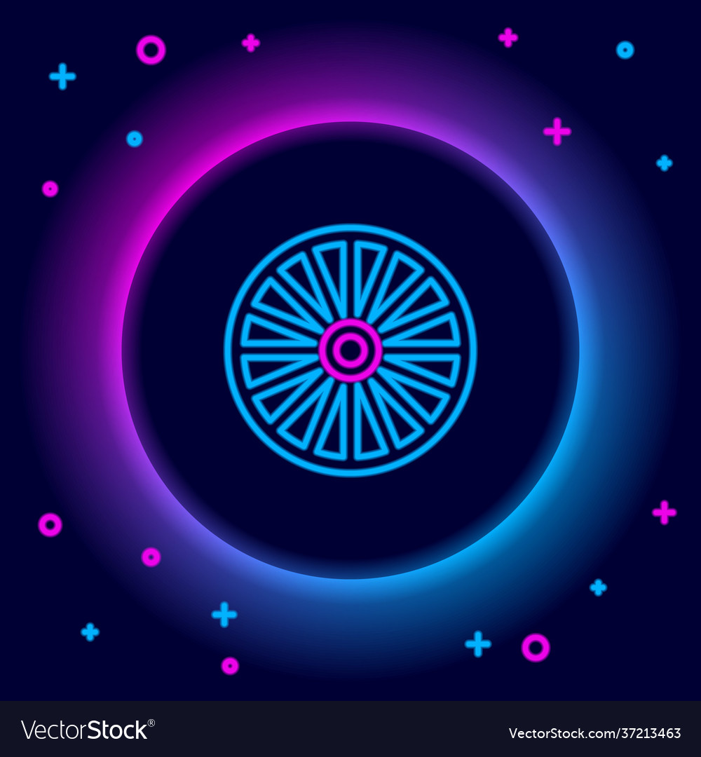 Glowing neon line alloy wheel for a car icon Vector Image Glowing neon line alloy wheel for a car icon Vector Image