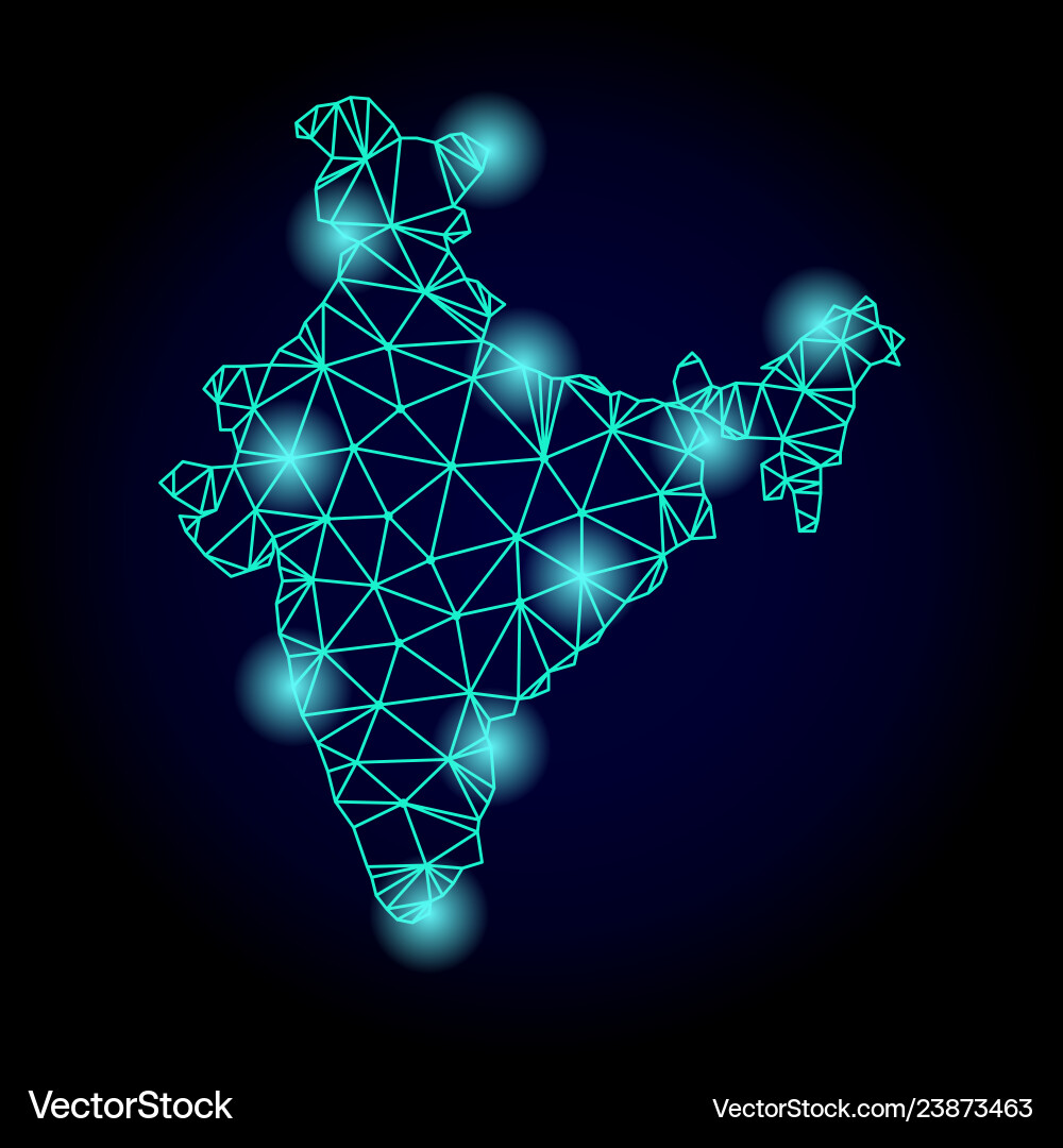 Polygonal 2d mesh map of india with light spots Vector Image