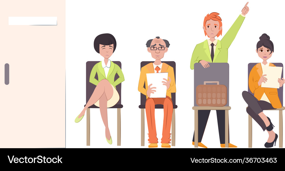 Unemployed people in crisis sit line Royalty Free Vector