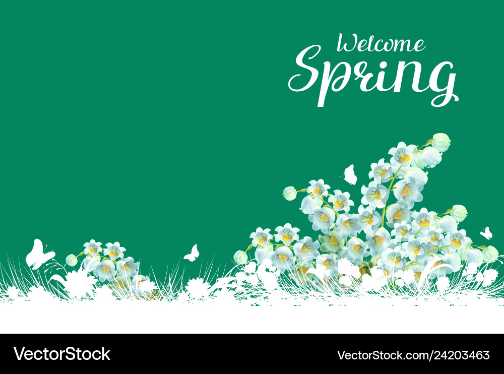 Welcome spring greeting card lilies valley Vector Image