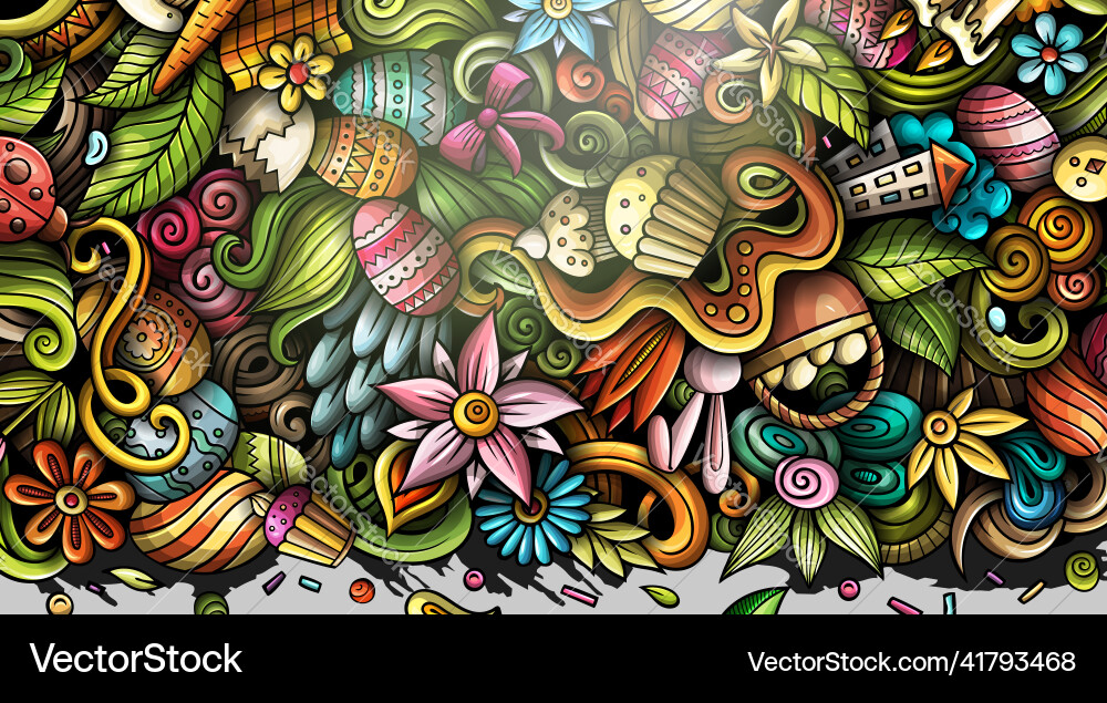 Cartoon doodles happy easter banner Royalty Free Vector