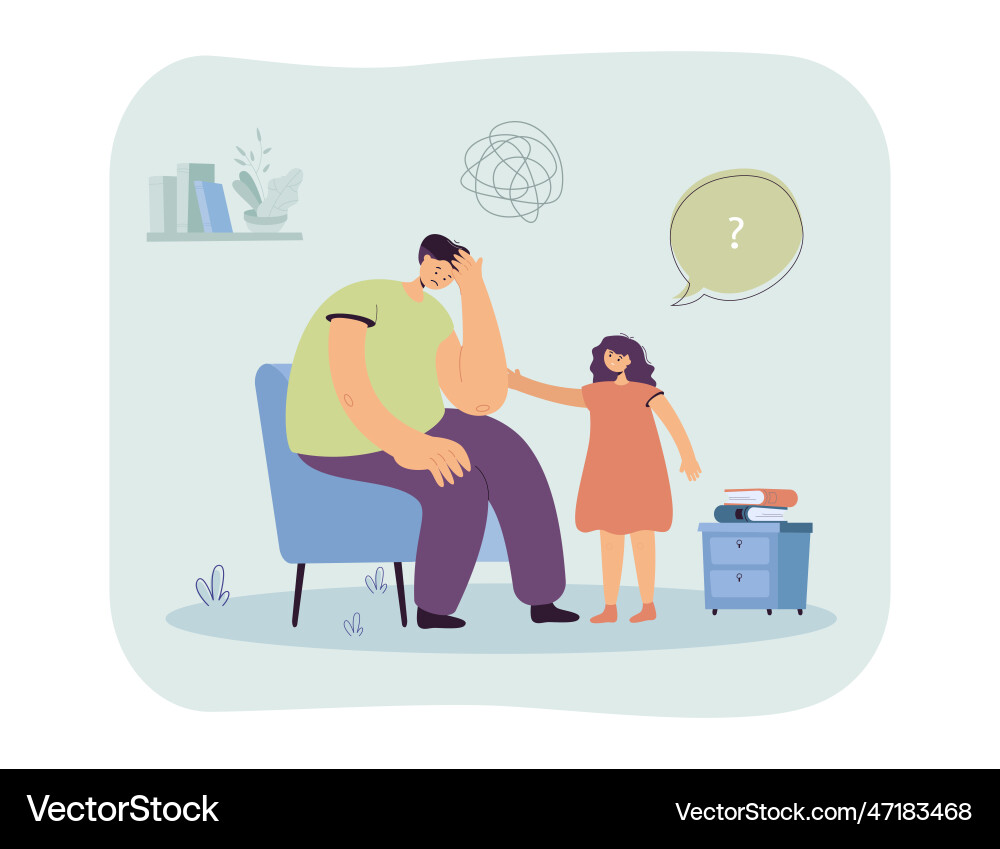 Daughter worrying about sad father Royalty Free Vector Image