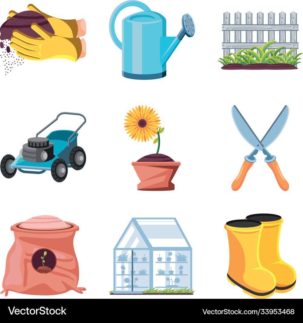 Garden detailed style icon set design Royalty Free Vector
