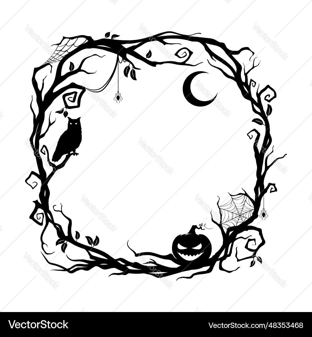 Halloween holiday black frame with silhouettes Vector Image