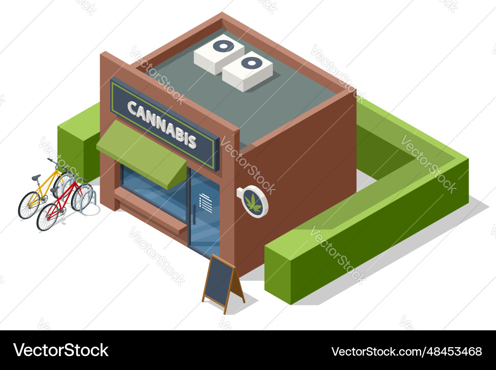 Isometric legalized marijuana cannabis store Vector Image