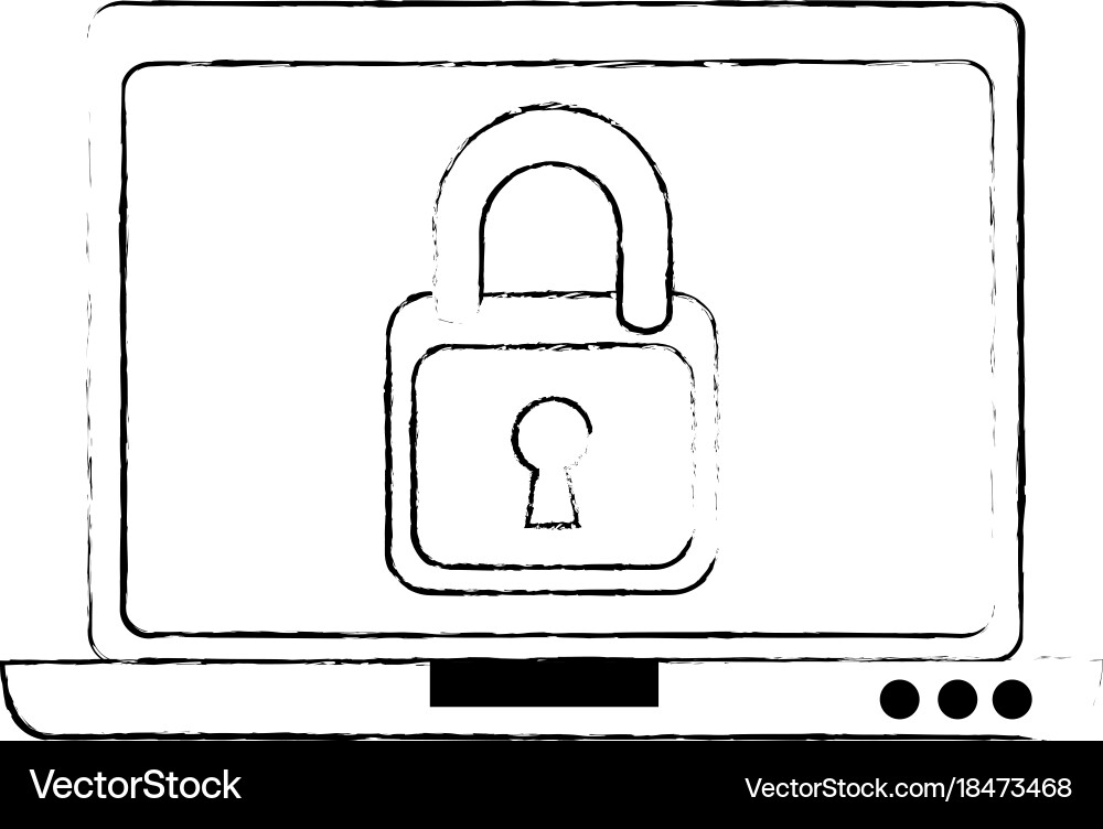Laptop computer with padlock Royalty Free Vector Image
