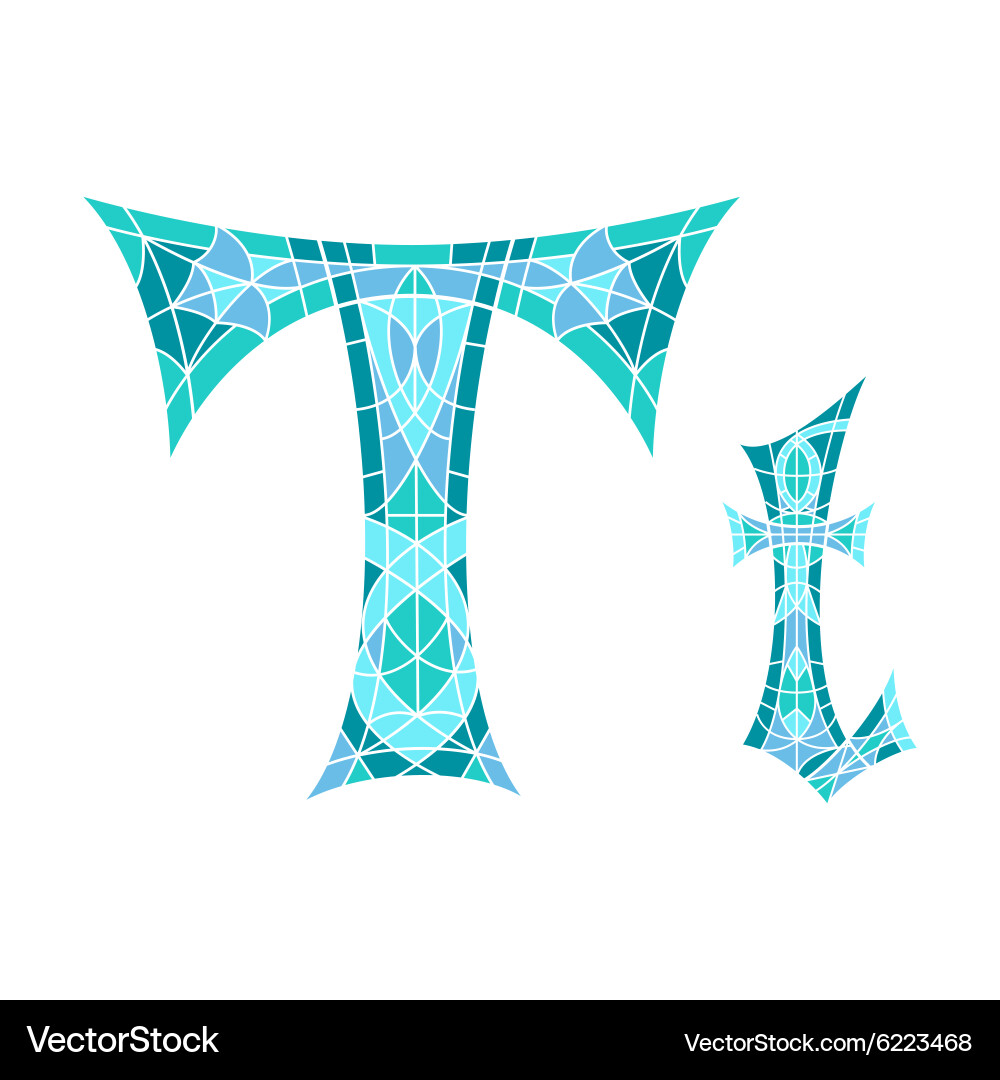 Low poly letter t in blue mosaic polygon Vector Image