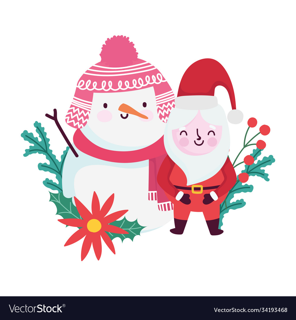 Merry christmas cute santa and snowman flower Vector Image