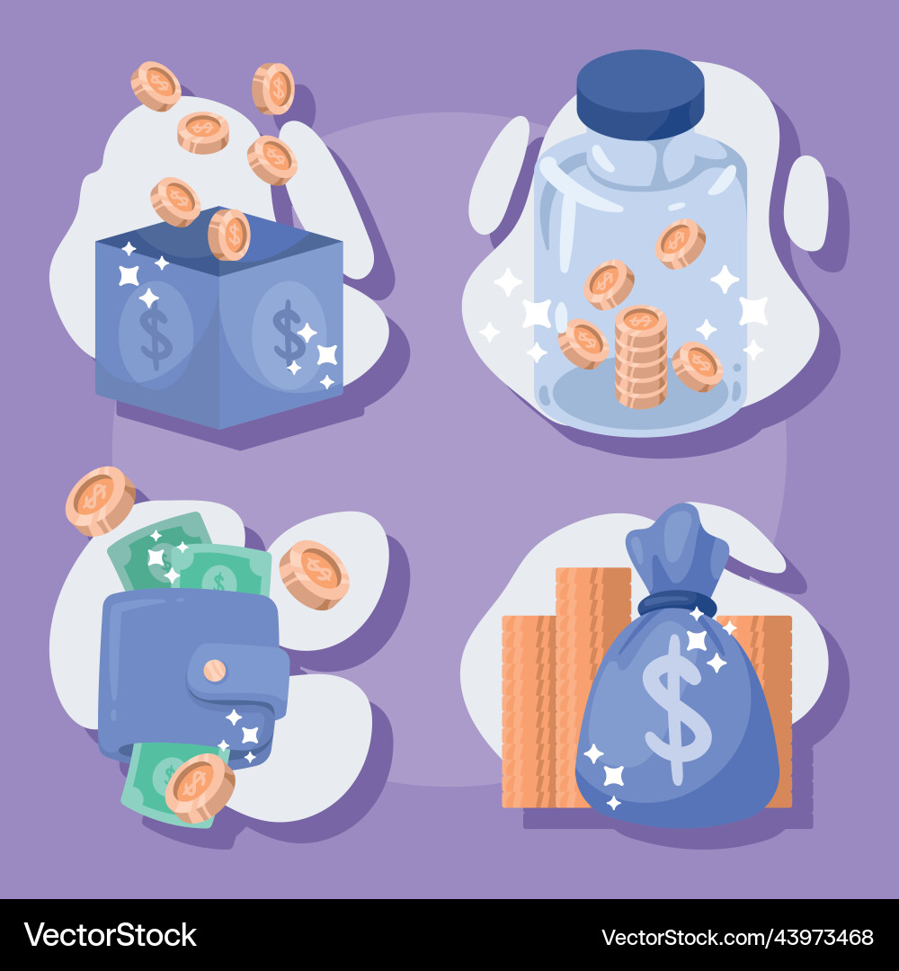 Money income icon set Royalty Free Vector Image