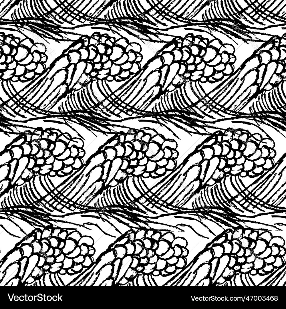Monochrome ocean wave doodle in hand drawn style Vector Image