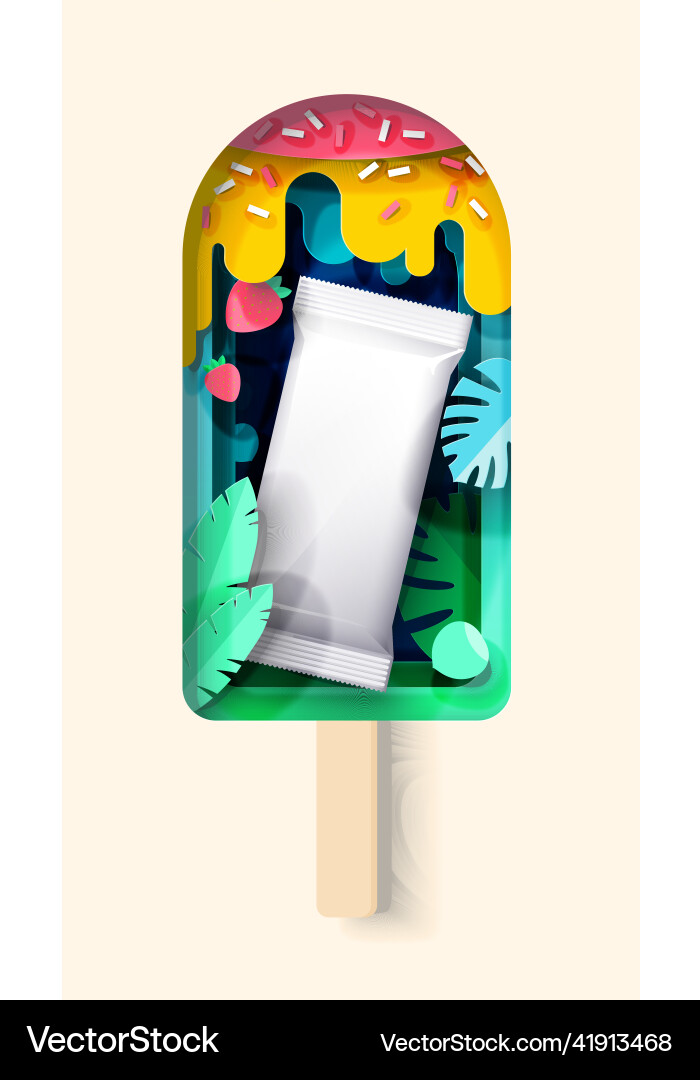 Paper cut ice cream on stick with realistic Vector Image