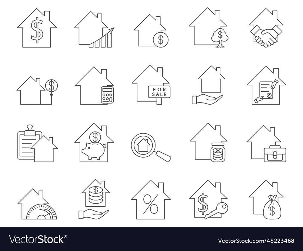 Real estate investment icons set editable stroke Vector Image