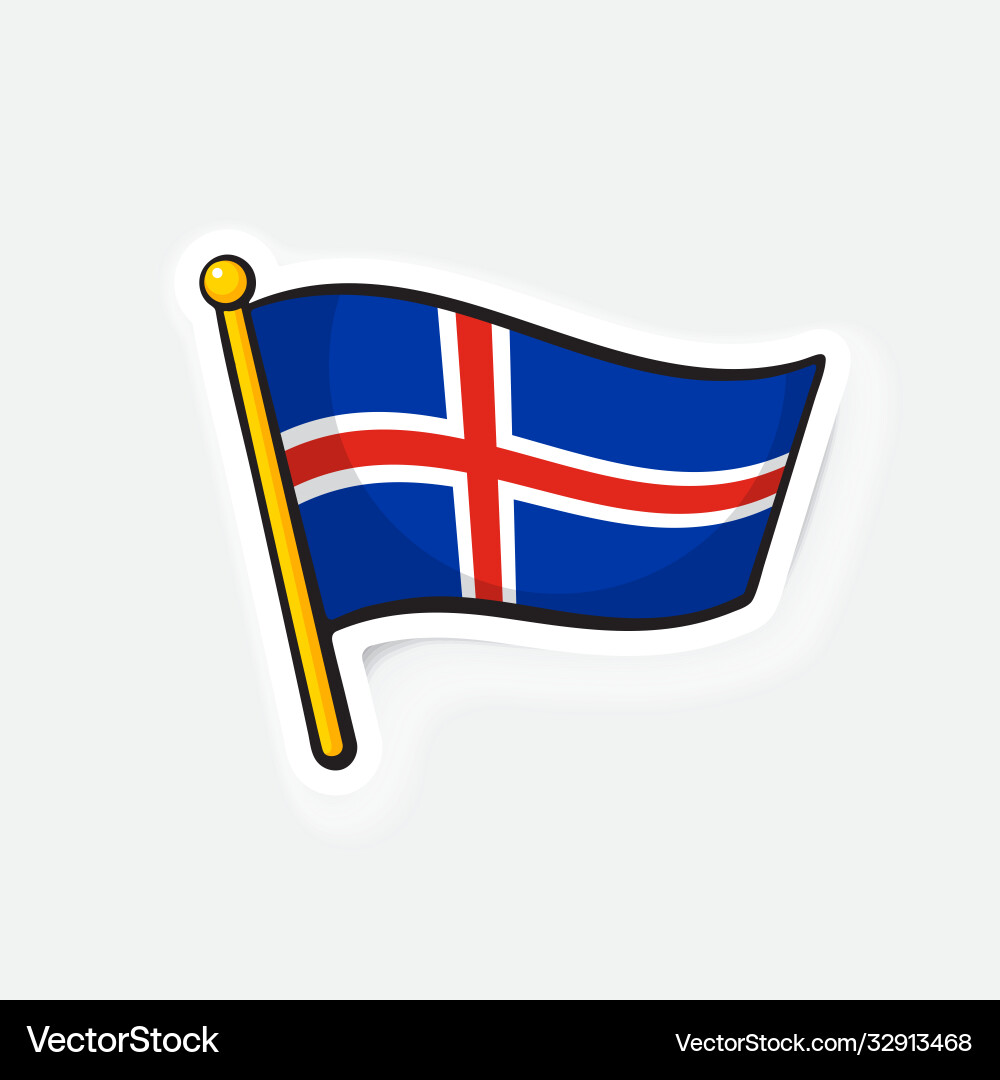 Sticker flag iceland on flagstaff Royalty Free Vector Image