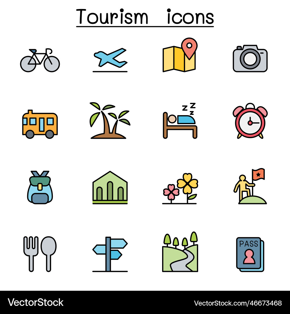 Tourism color line icon set Royalty Free Vector Image