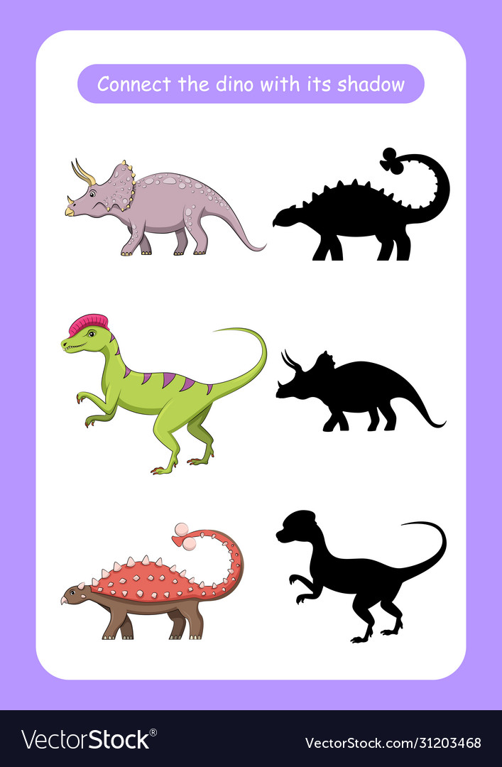 Worksheet connect dinosaur with its shadow Vector Image