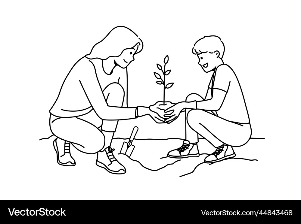 Young mother and child plant tree Royalty Free Vector Image